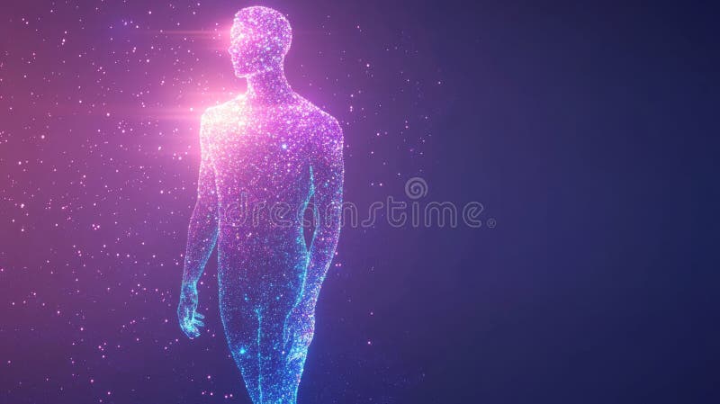 Human Body Shape Emerging from Glowing Particles Walking Forward Stock ...
