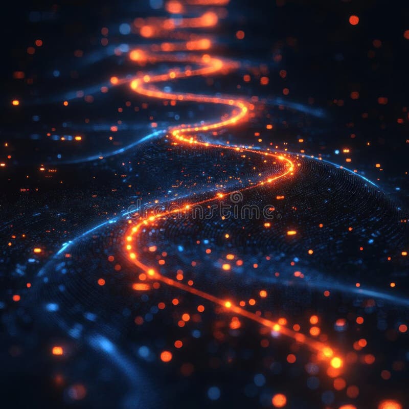 Abstract Glowing Path Flow on Wave Surface with Technology Concept ...
