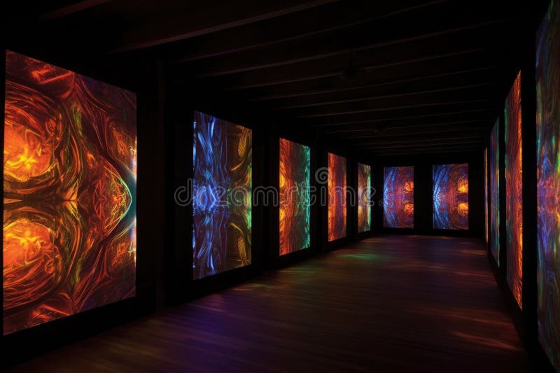 Abstract Glowing Patterns in a Dark Gallery Stock Illustration ...