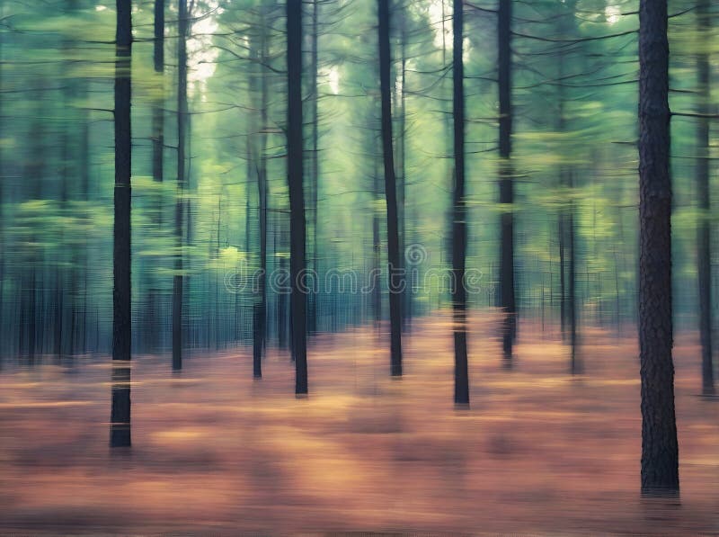 Abstract Glowing Pine Forest with a Motion Blur Effect Stock ...