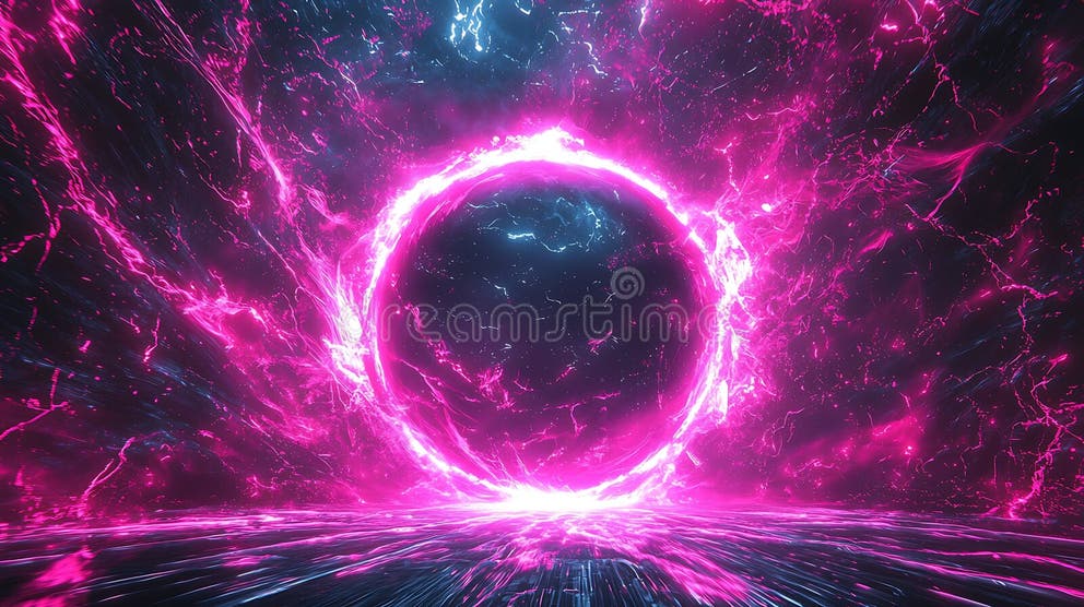Abstract Glowing Pink and Blue Energy Ring with Light Streaks ...