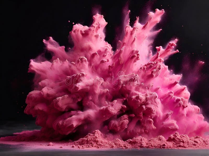 Abstract Glowing Pink Color Powder Explosion on Black Background Stock ...