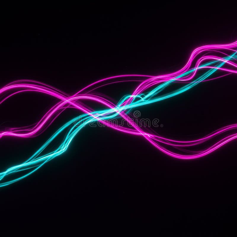 Abstract Glowing Pink and Teal Waves on Black Background Stock ...