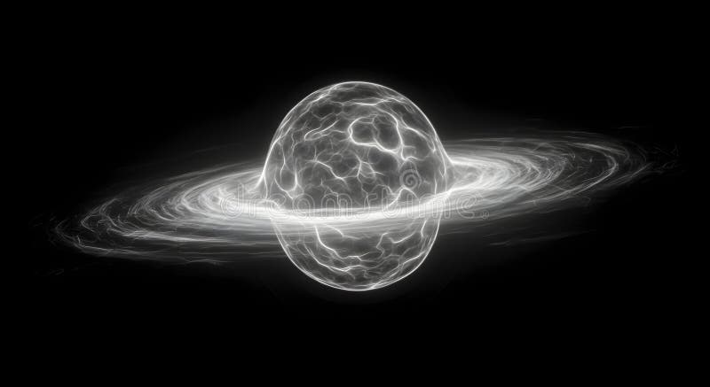 Abstract Glowing Planet with Ring System on Black Background Stock ...