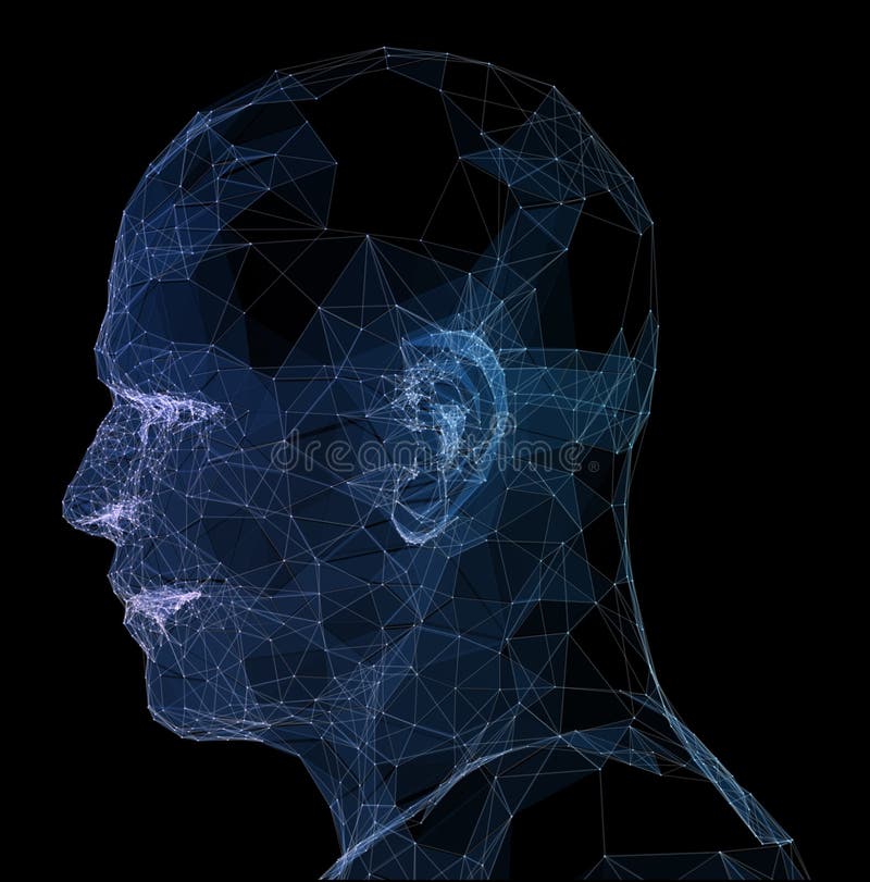 Abstract Glowing Polygonal Head Background with Neurons. Artificial ...