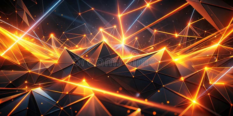 Abstract Glowing Polygonal Network Background with Orange and Black ...