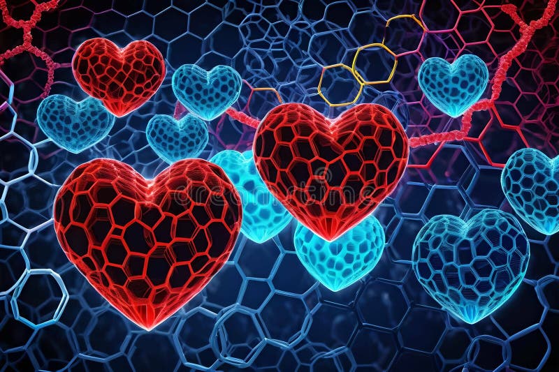 Abstract Glowing Pop Art Art Heart Modern, Digital Hexagons Stock ...