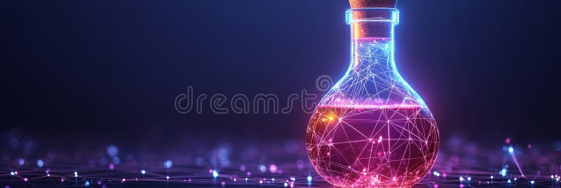 Abstract Glowing Potion in Digital Flask on Technology Background ...