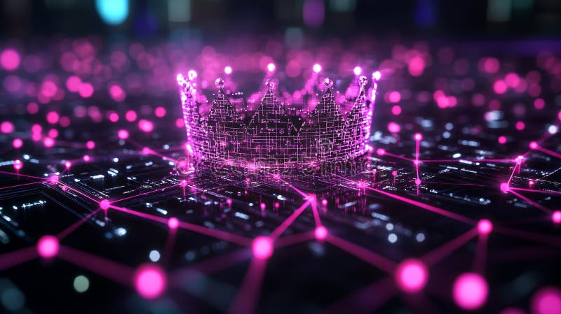 Abstract Glowing Purple Crown on Circuit Board with Innovation Digital ...