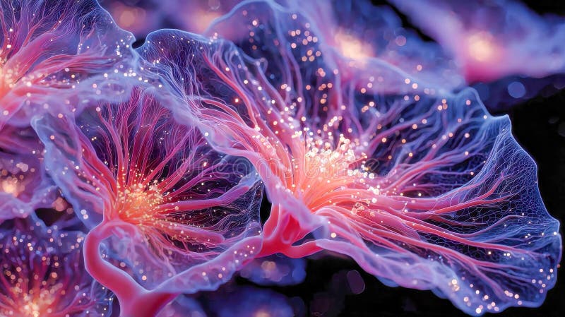 Abstract Glowing Purple and Pink Neural Structures Illuminated with ...