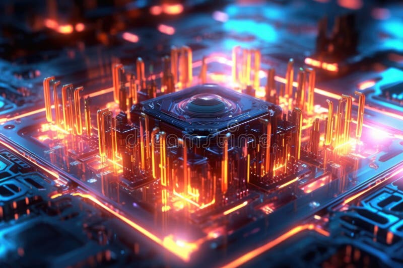 Abstract Glowing Quantum Core Circuitry Close-up Stock Illustration ...