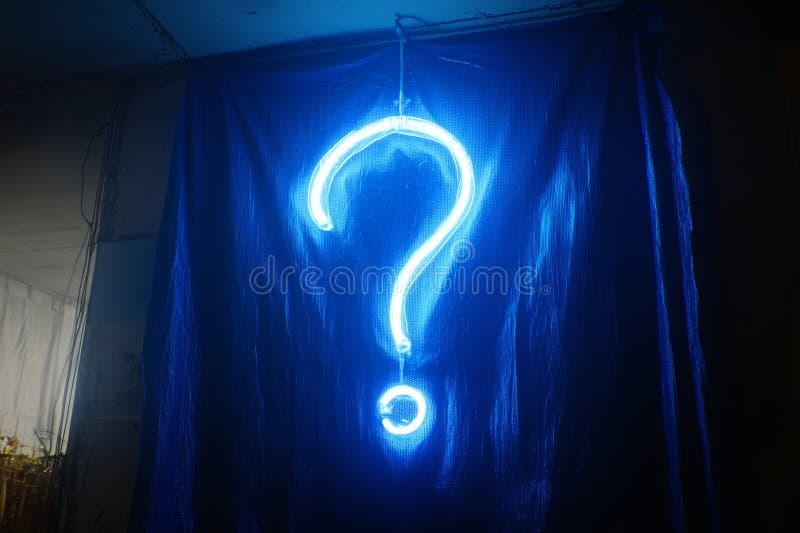 An Abstract, Glowing Question Mark Interface Rendered in 3D on a Blue ...