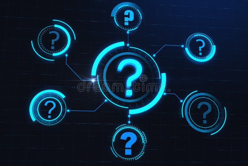 Abstract Glowing Question Marks Interface on Blue Background ...