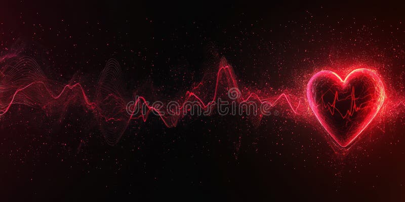 Abstract Glowing Red Anatomical Human Heart and Electrocardiogram Wave ...