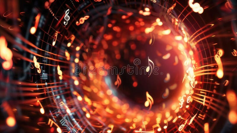 Abstract Glowing Red Orange Musical Notes. Music Concept Stock ...