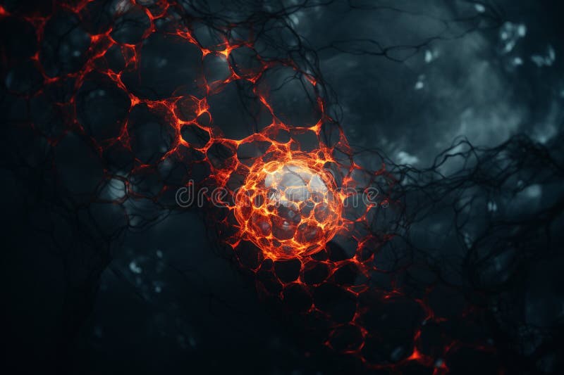 Abstract Fiery Sphere with Web-like Structures Stock Illustration ...