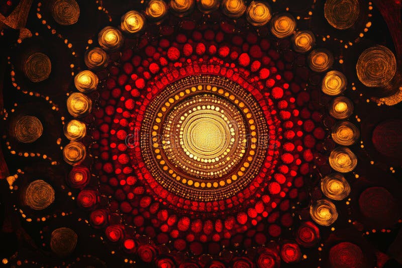 Abstract Glowing Ring Texture, Radiant Gold and Red Circular Patterns ...