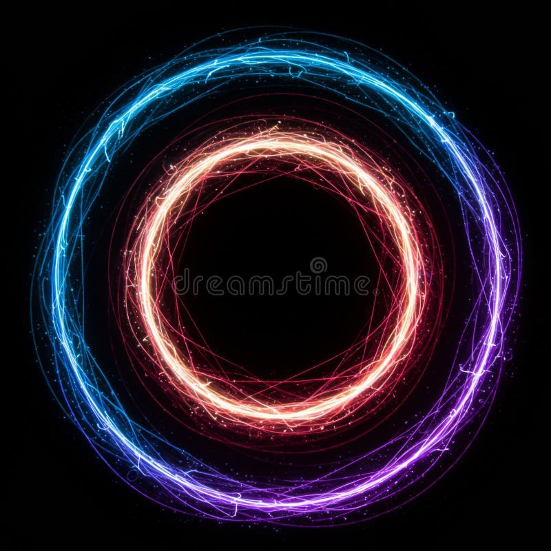 Abstract Glowing Rings with Bright Neon Lights Stock Illustration ...