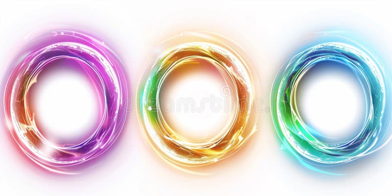 Abstract Glowing Rings on a White Background, Illustration. Three ...