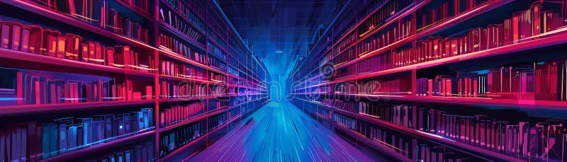 Abstract Glowing Shelves in a Futuristic Hallway Stock Illustration ...