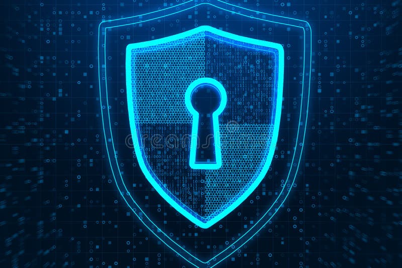 Abstract Glowing Shield with Padlock Icon on Dark Binary Code ...