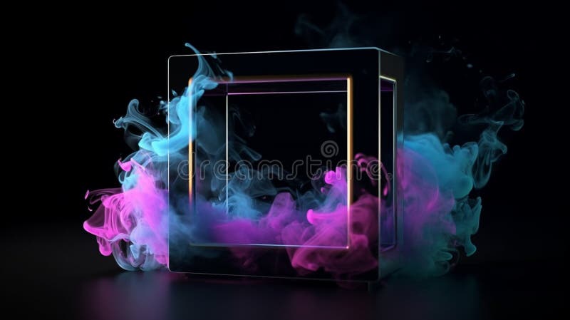 Abstract of Glowing Smoke Square Frame Illuminated with Neon Light on ...