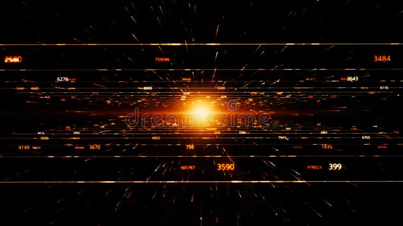 Abstract Glowing Sphere on Black Screen Surrounded by Digital Straight ...