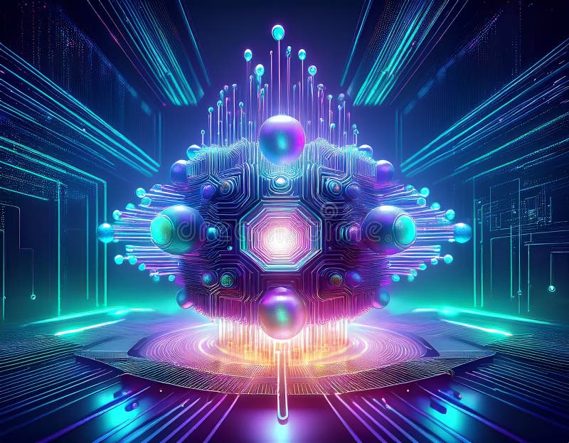 Abstract Glowing Sphere Emitting Light Beams in Cyberspace Stock ...