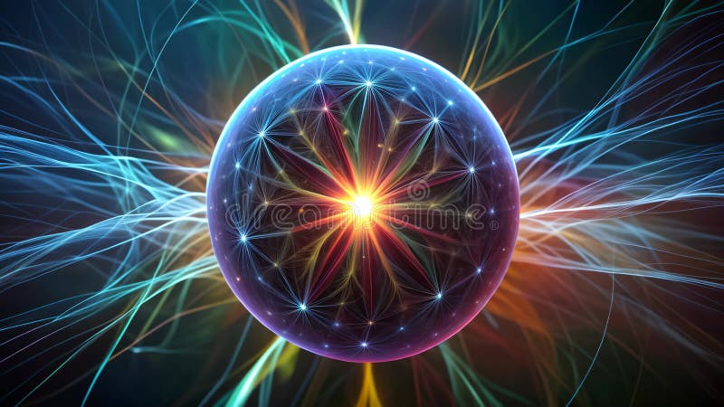 Abstract Glowing Sphere, Energy Ball Shines Brightly with Rays of Light ...