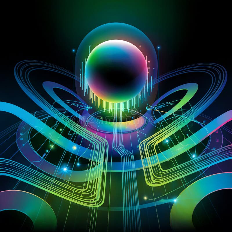 Abstract Glowing Sphere with Neon Circuitry and Futuristic Design ...