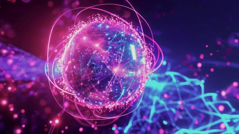 Abstract Glowing Sphere with Pink and Blue Neon Light Trails Stock ...