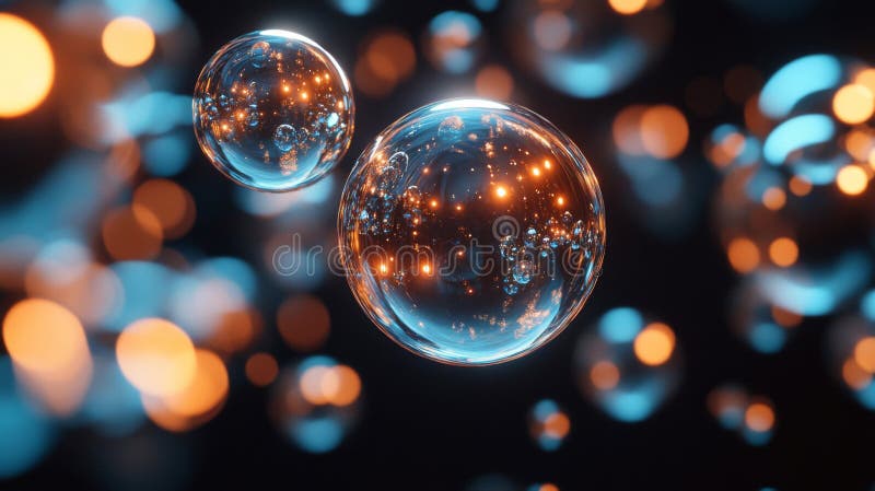 Abstract Glowing Spheres in Dark Background Stock Illustration ...