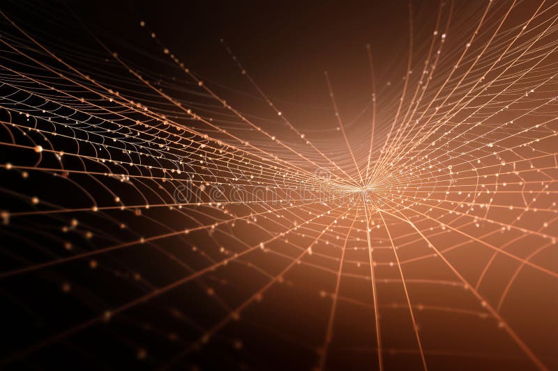 Abstract Glowing Spider Web Structure with Orange Highlights on a Dark ...