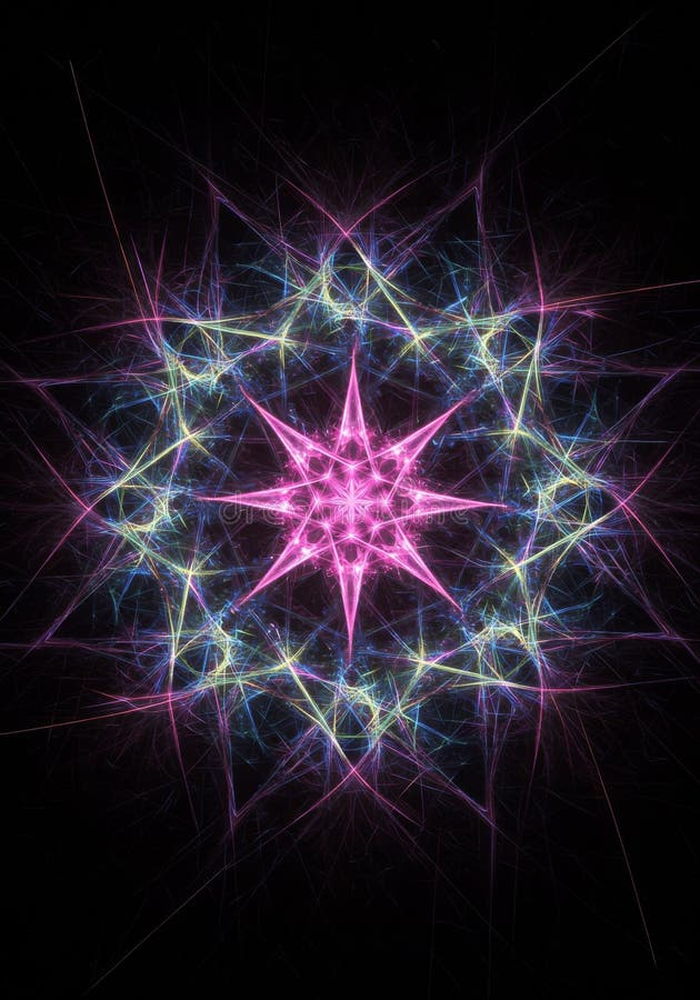 Abstract Glowing Star Fractal Pattern Design Stock Illustration ...