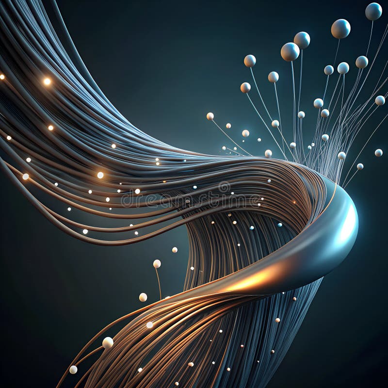 Abstract Glowing Strands with Connected Orbs on Dark Background Stock ...