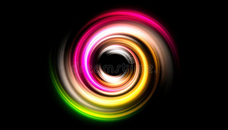Abstract Glowing Swirl with Neon Colors on Black Background Stock ...
