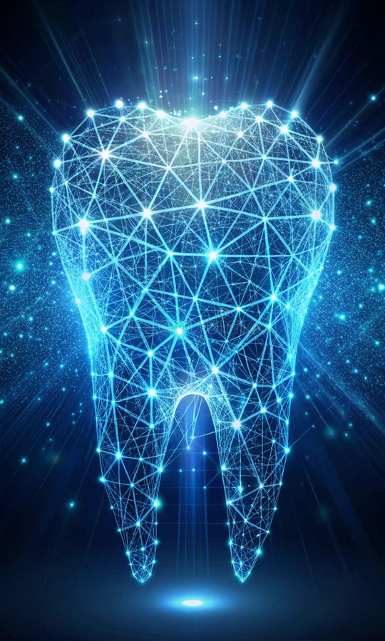 Abstract Glowing Tooth Made of Interconnected Digital Lines ...