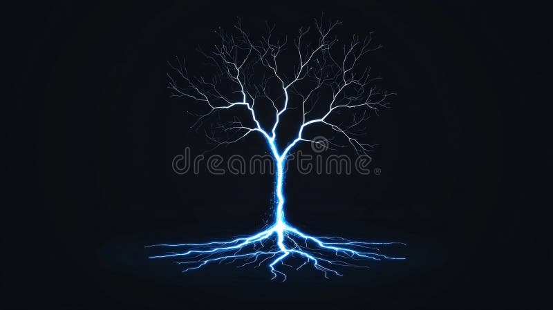 Abstract Glowing Tree with Bright Roots and Branches on a Dark ...