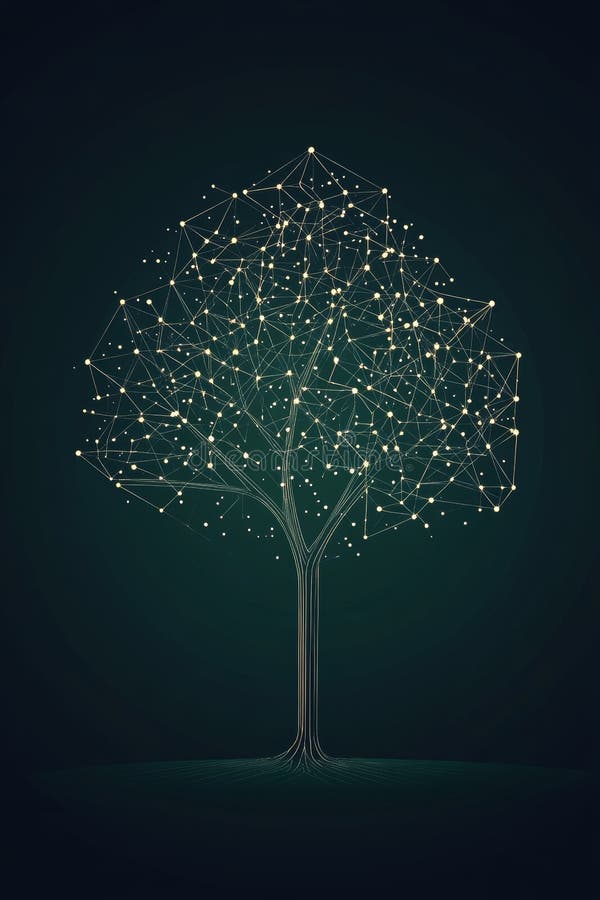 Abstract Glowing Tree with Interconnected Nodes and Lines on a Dark ...