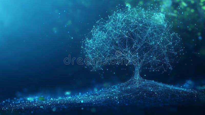 Abstract Glowing Tree of Life with Connecting Dots and Lines on Dark ...