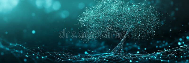 Abstract Glowing Tree with Network Connections on a Blue Bokeh ...