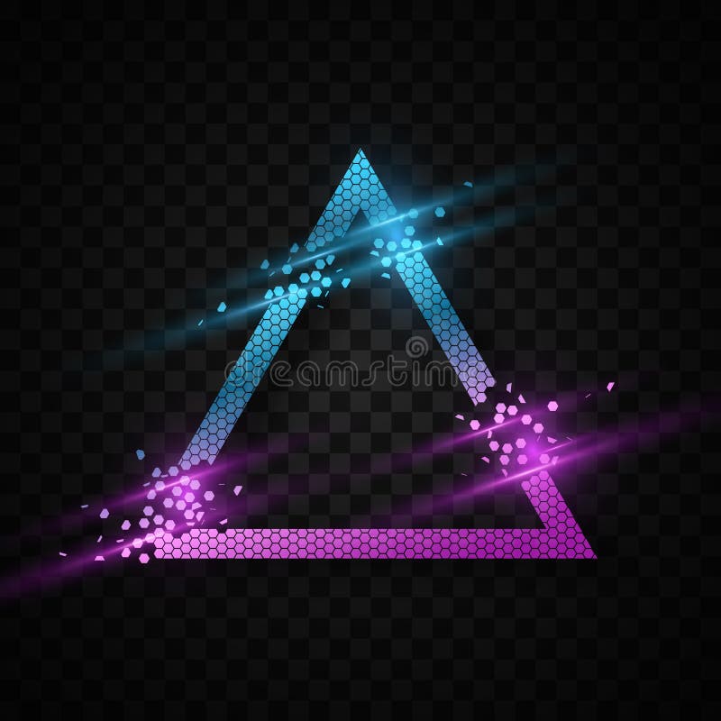 Abstract Glowing Triangular Banner of Crumbling Hexagons with Light ...