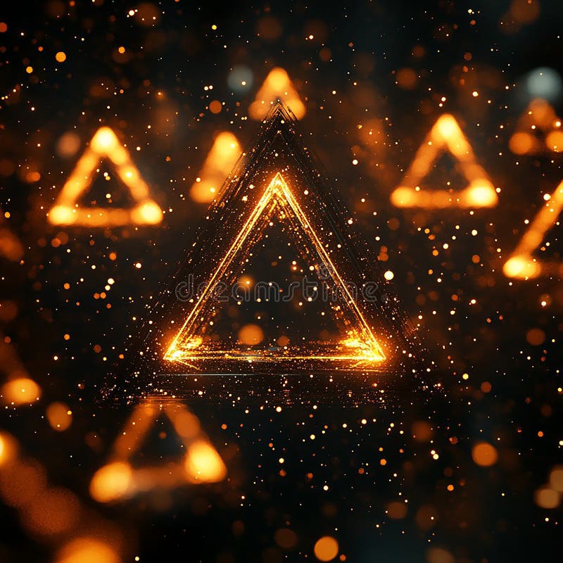 Abstract Glowing Triangular Shapes Surrounded by Sparkling Particles ...