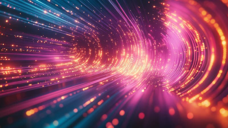 Abstract Glowing Tunnel of Pink Purple Blue and Orange Particles Stock ...