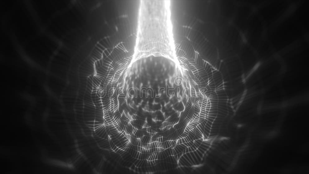 Abstract Glowing Tunnel Structure with Dynamic Grid Lines and Bright Light at the Core, Evoking ...