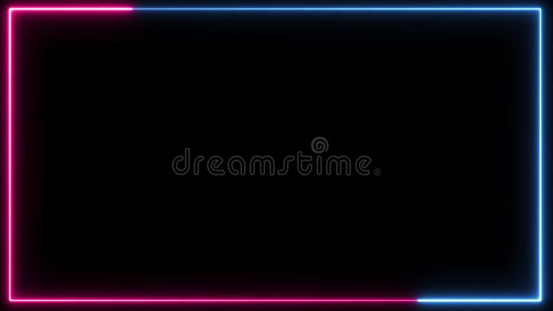 Abstract Glowing Blue Neon Light Rectangular Frame on Dark Night ...