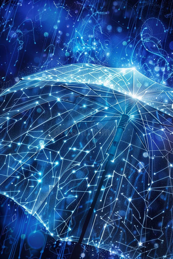 Abstract Glowing Umbrella Representing Digital Safety Net on Blue ...