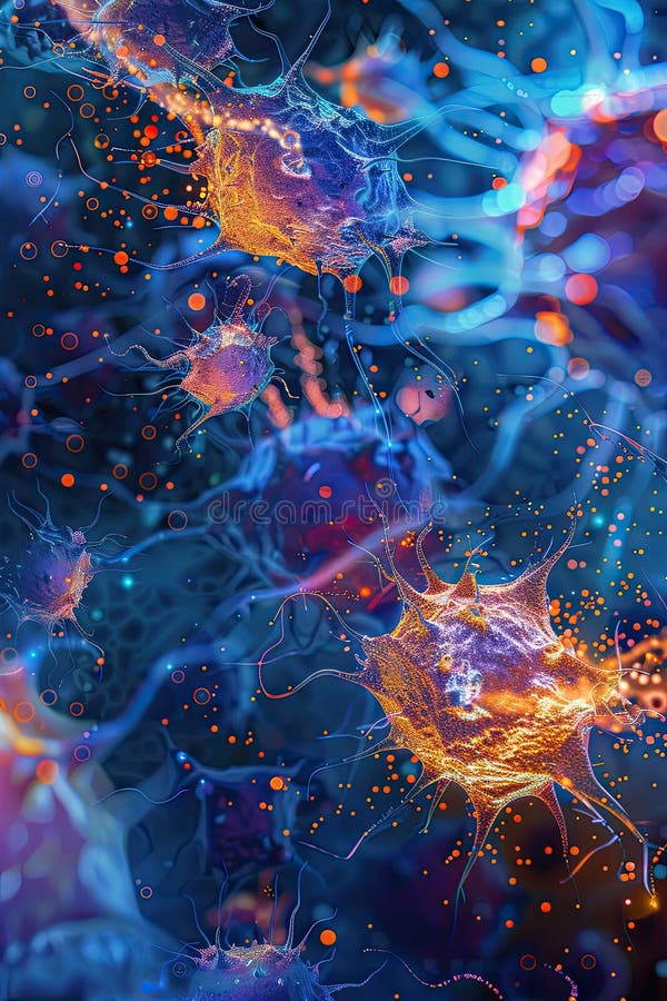 Abstract Glowing Viral Particles and Cells and Place for Text Stock ...