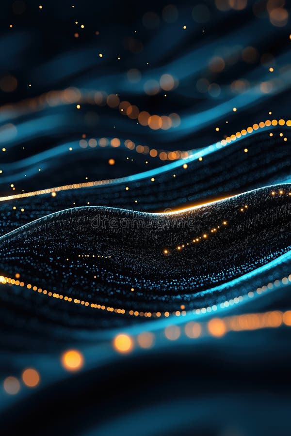 Abstract Glowing Wave Background with Particles and Light Effects, Dark ...