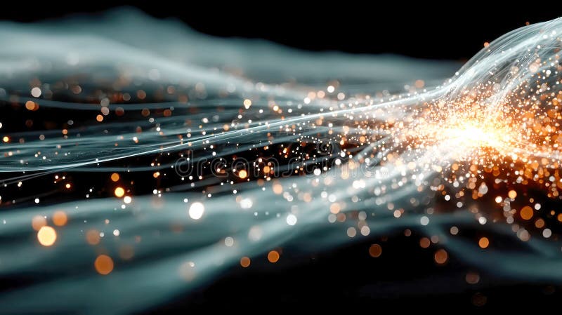 Abstract Glowing Wave Landscape with Sparkling Particles, Representing ...